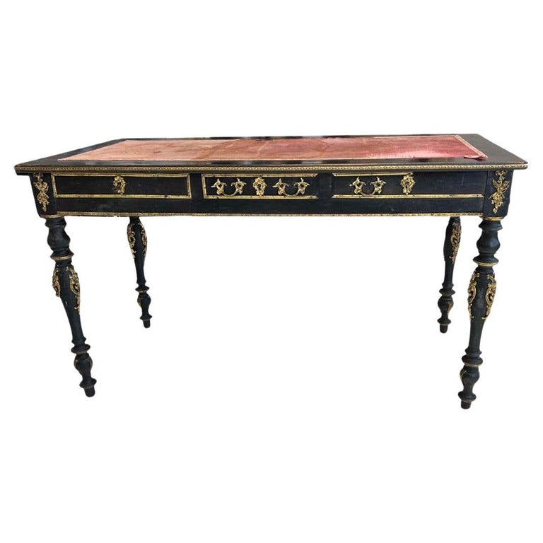 19th Century Noir Desk with Gilded Carving 'Napoleon III' at 1stDibs