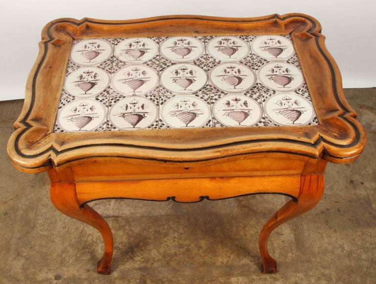19th Century Northern German Rococo Style Table with Kellinghusen Tile ...