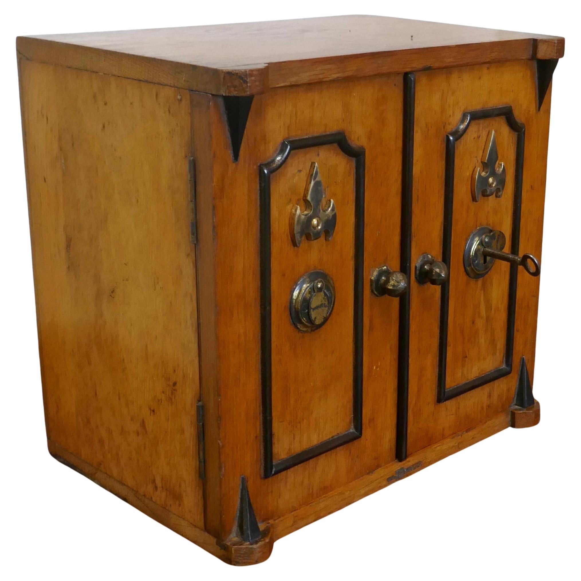 19th Century Novelty Golden Oak Humidor in the Shape of a 2 Door Safe ...