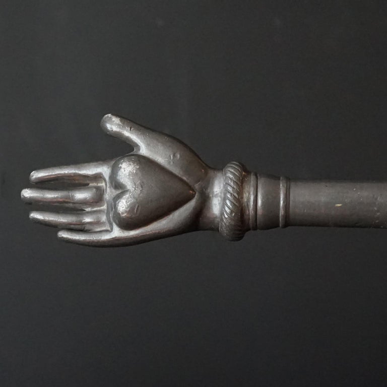 19th Century Odd Fellows or Oddfellows Tin Heart in Hand on Oak Stick ...