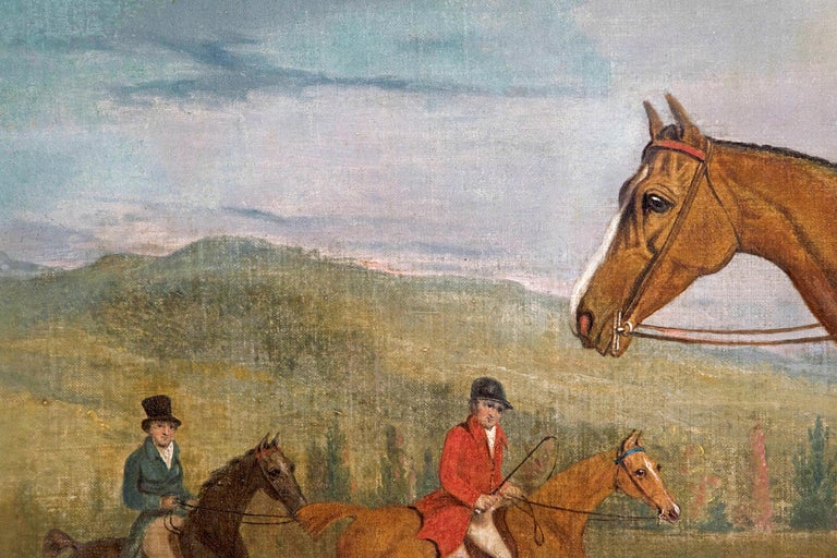 19th Century Oil on Canvas English Hunting Scene of Rider on Horse with ...