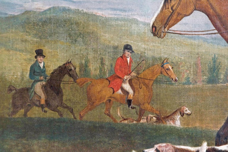 19th Century Oil on Canvas English Hunting Scene of Rider on Horse with ...
