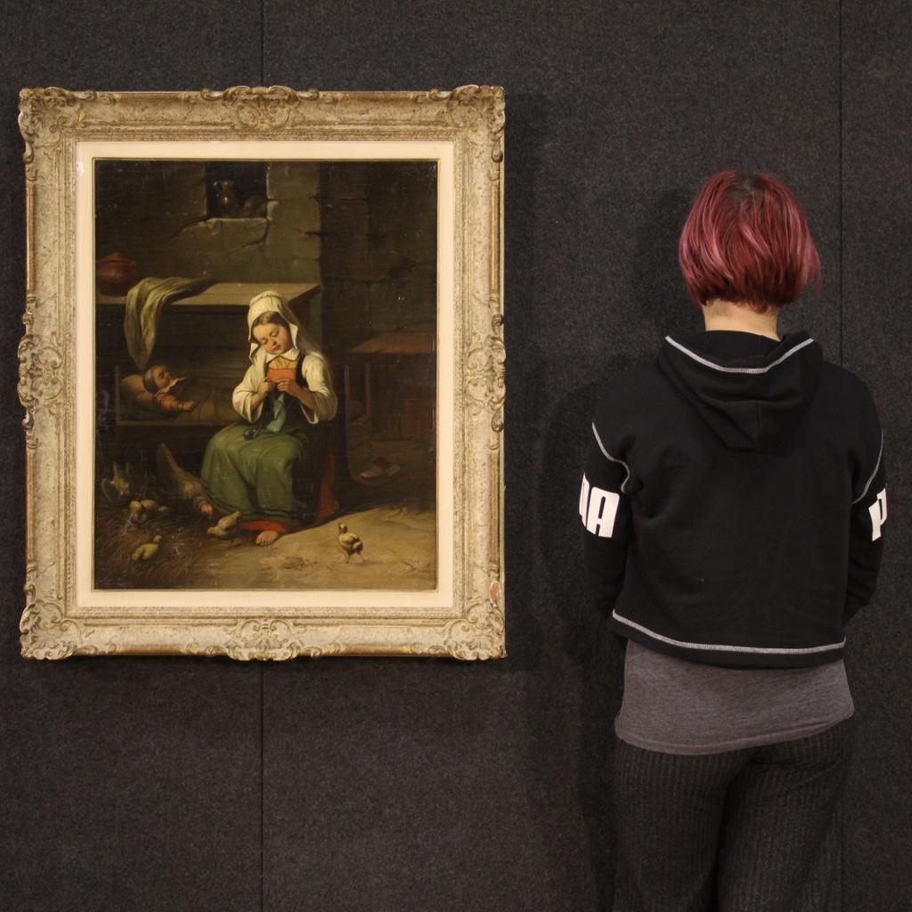 19th Century Oil on Canvas Flemish Antique Interior Scene Painting ...