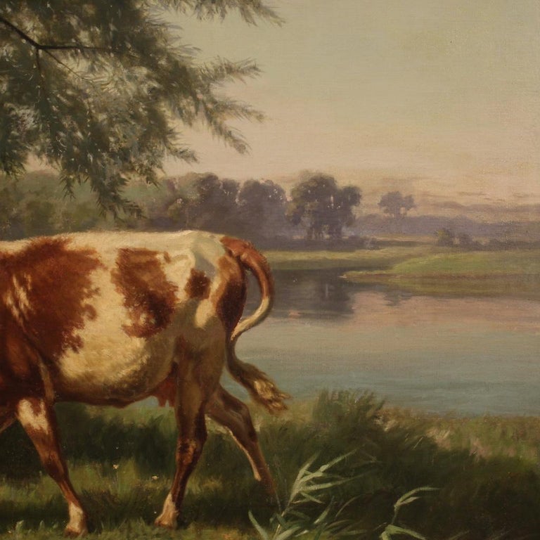 19th Century Oil on Canvas French Antique Signed Painting Bucolic Scene ...