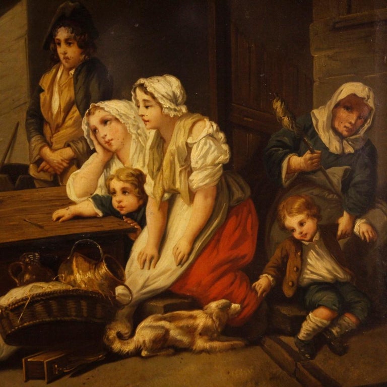 19th Century Oil on Canvas French Interior Scene Painting, 1850 at 1stDibs