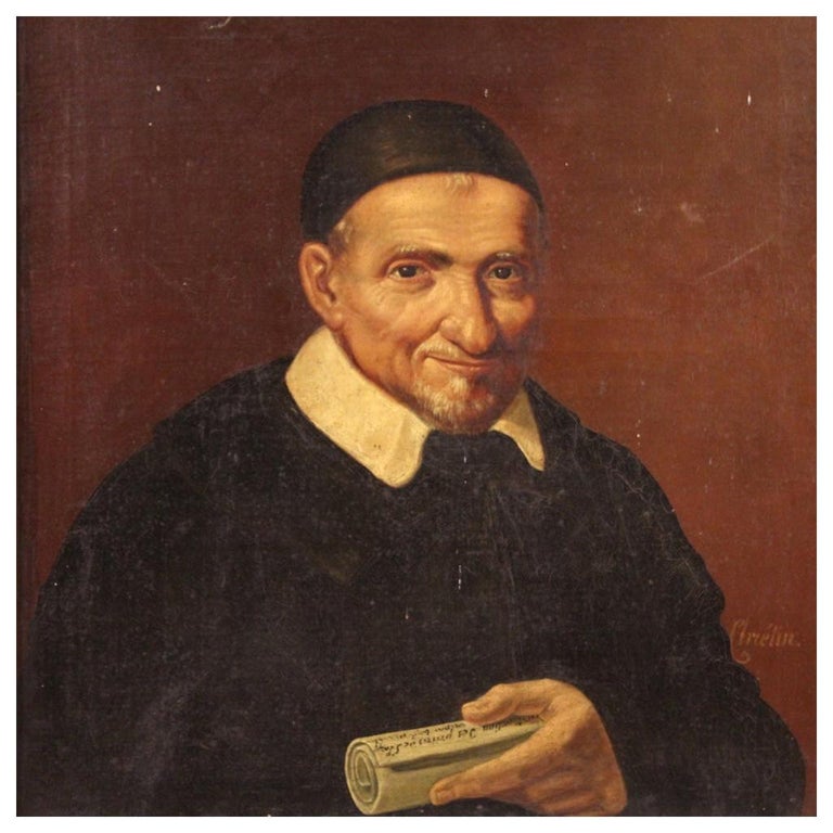 19th Century Oil on Canvas French Painting Portrait of a Priest, 1880 ...