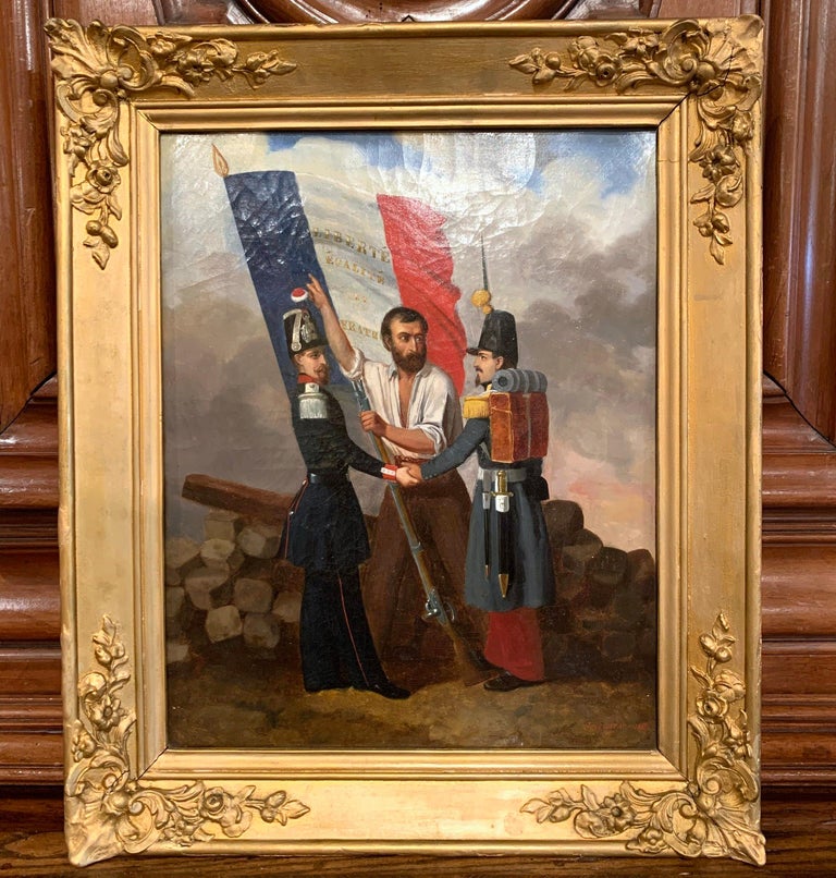 19th Century Oil on Canvas French Revolution Painting Signed and Dated ...