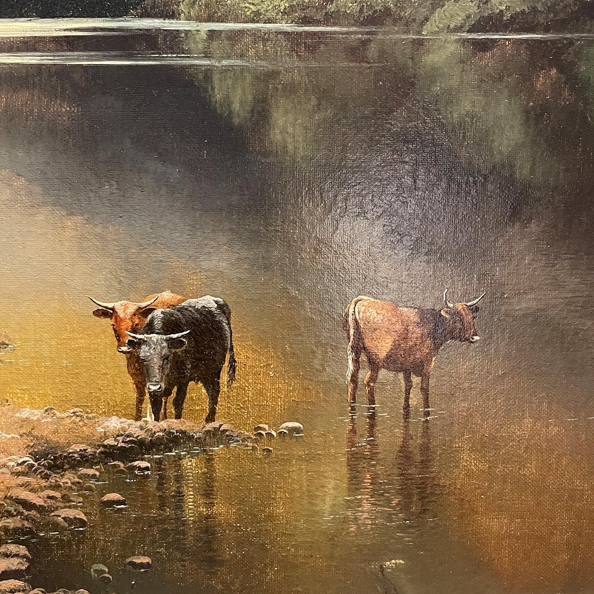 19th Century Oil on Canvas, Highland Scene with Cattle by Edgar ...