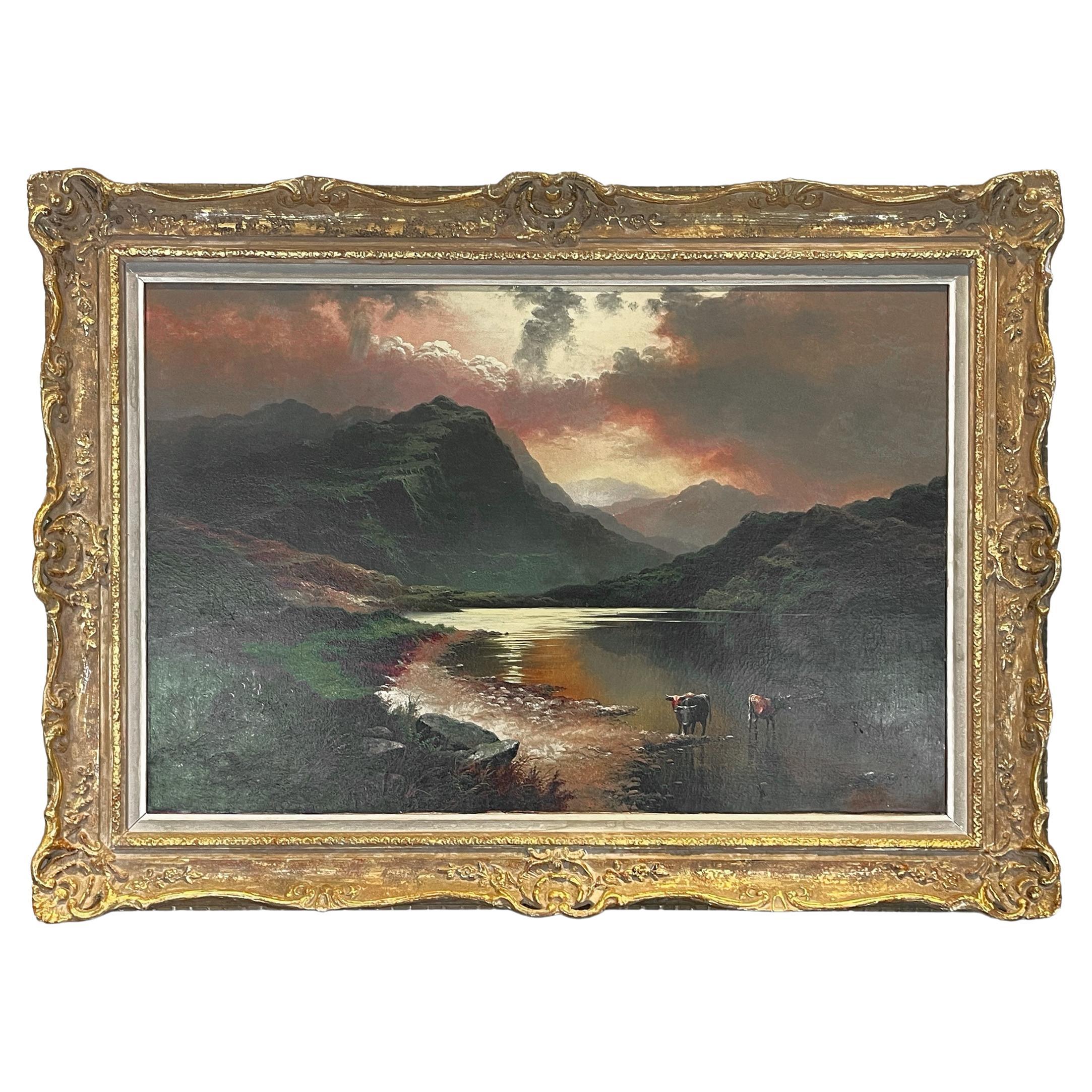 19th Century Oil on Canvas, Highland Scene with Cattle by Edgar ...