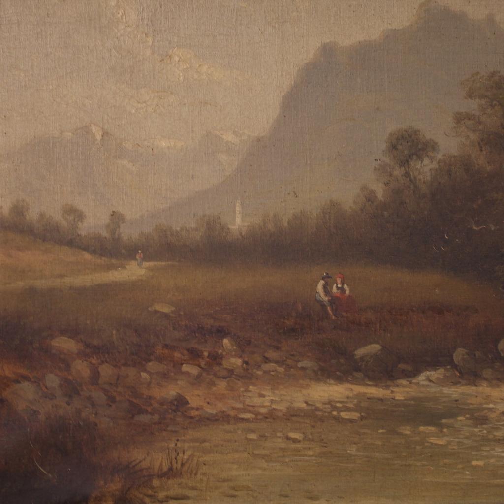 19th Century Oil on Canvas Italian Antique Landscape Painting Gold ...