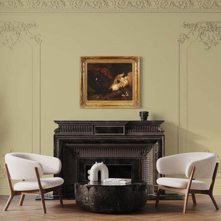 19th Century Oil on Canvas Italian Antique Painting Horses, 1820 For ...