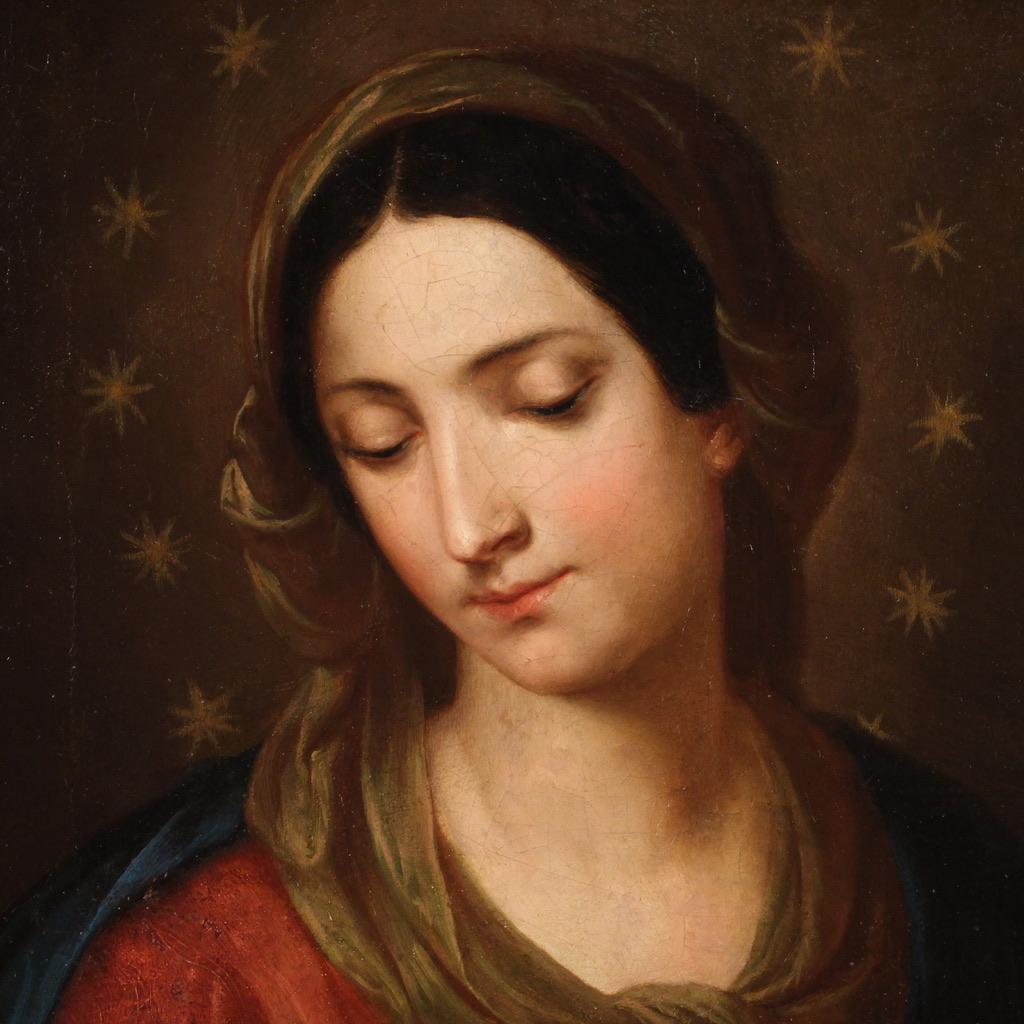 19th Century Oil on Canvas Italian Antique Religious Painting Madonna ...