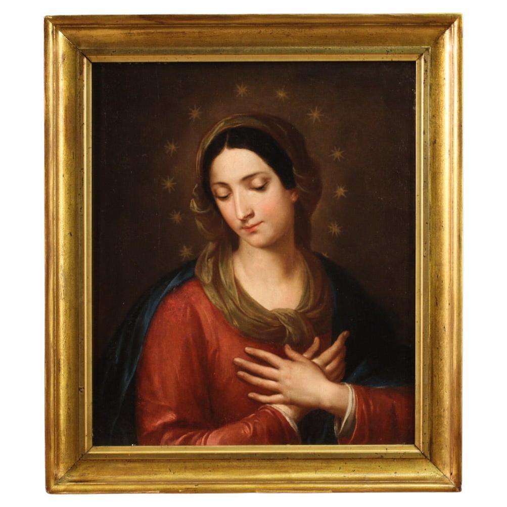 19th Century Oil on Canvas Italian Antique Religious Painting Madonna ...