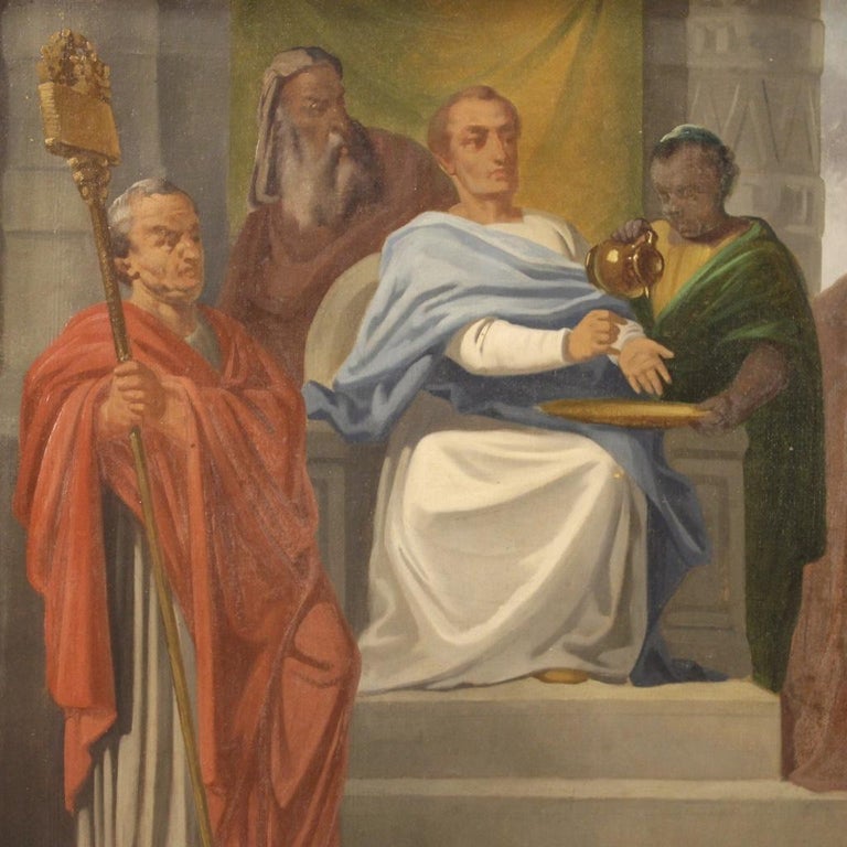 19th Century Oil on Canvas Italian Painting The Judgment of Pontius ...