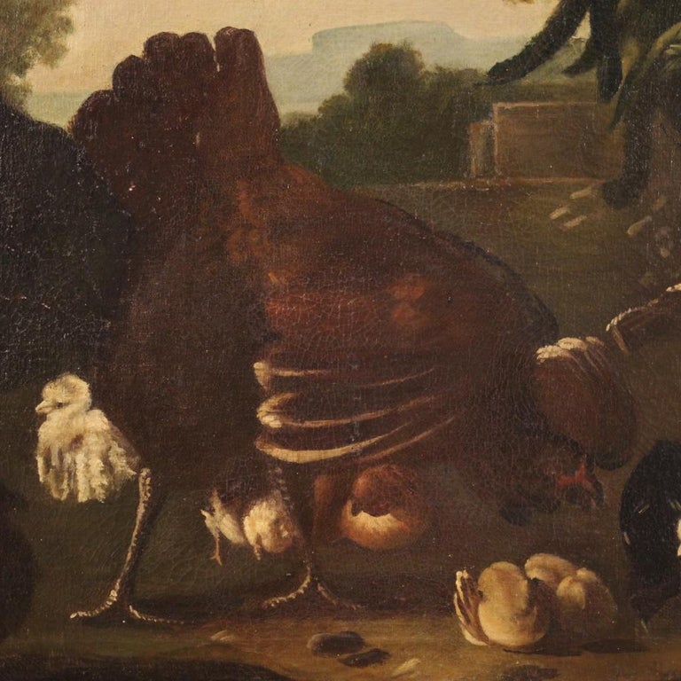 19th Century Oil on Canvas Italian Painting View with Courtyard Animals ...