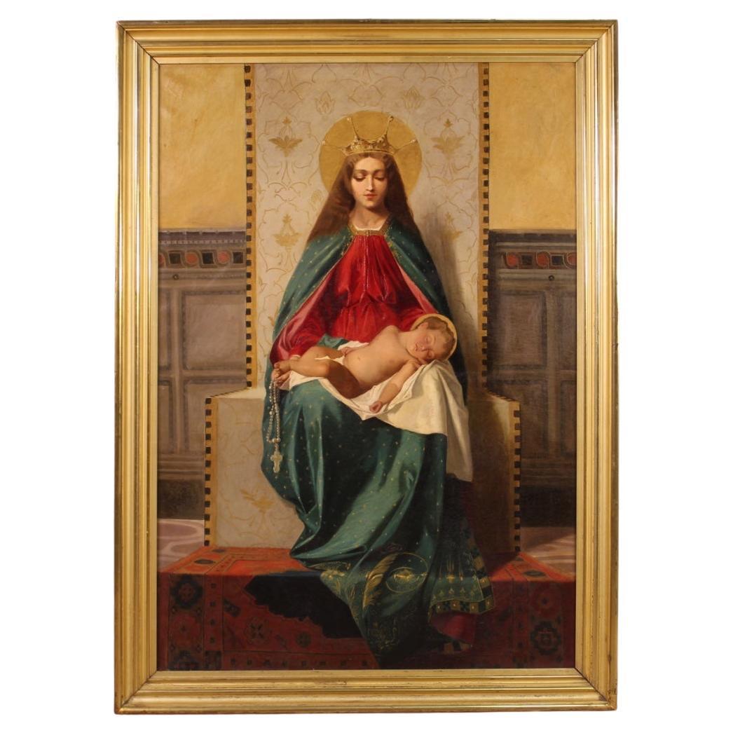 19th Century Italian Oil on Panel Painting Depicting a Madonna with ...