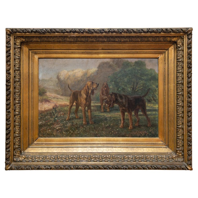 19th Century Oil on Canvas Painting of Dogs in Gilt Frame by Charles ...