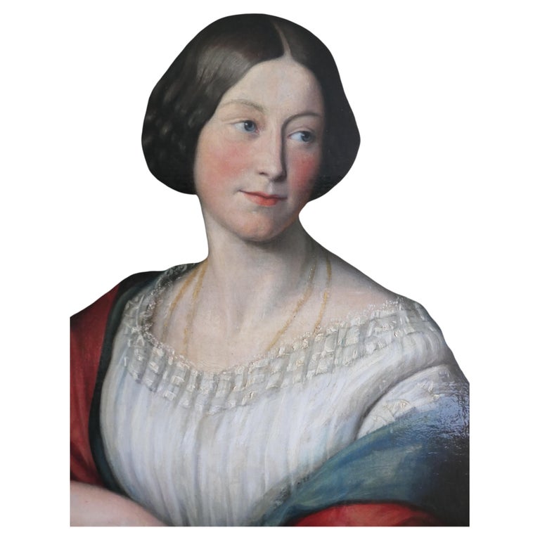 19th Century Oil on Canvas Portrait of Mary Harris Stretton, with ...
