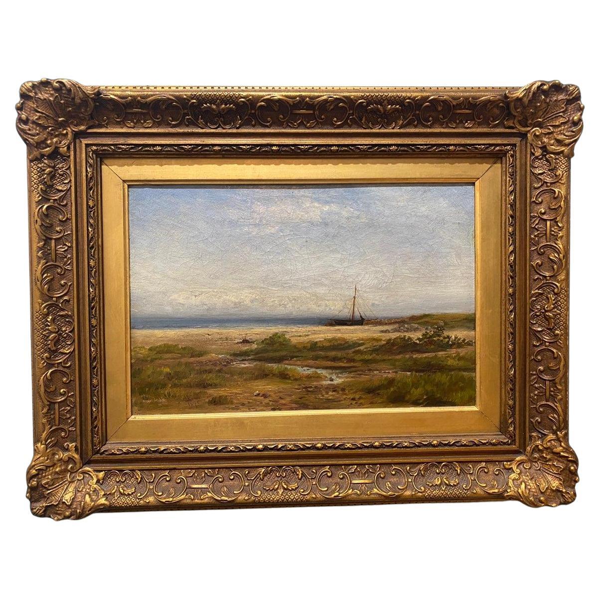 19th Century Oil on Canvas Cliffside Seascape by Etienne Vallee in Museum Frame at 1stDibs