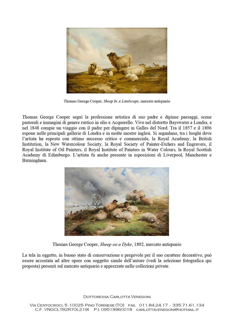 19th Century, Oil on Canvas, Sheep in a Landscape by Thomas George ...