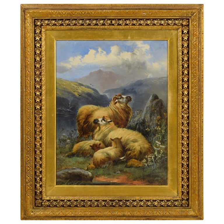 19th Century, Oil on Canvas, Sheep in a Landscape by Thomas George ...