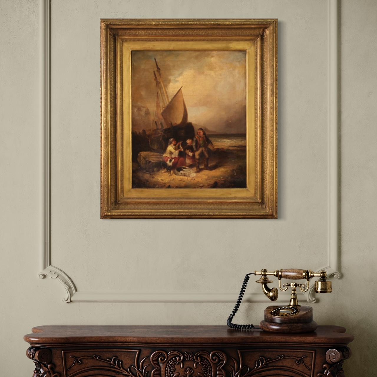 19th Century Oil on Canvas Signed English Seascape with Boats Painting ...