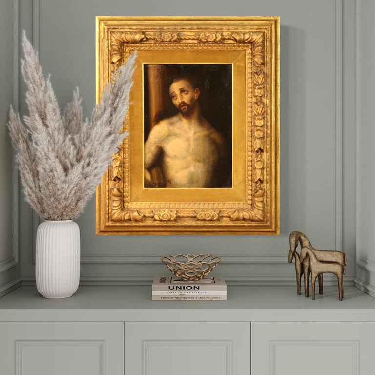 19th Century Oil on Panel English Religious Painting Christ at the ...