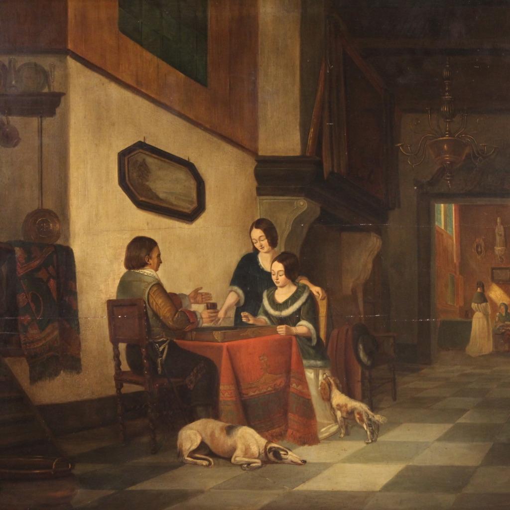 19th Century Oil on Panel Flemish Interior Scene Painting, 1820 For ...