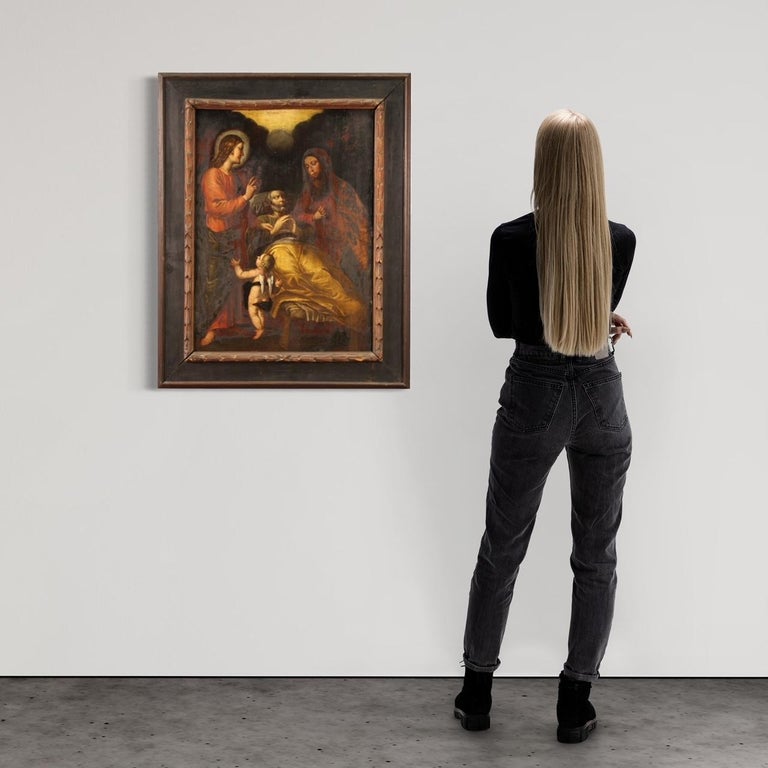 19th Century Oil on Panel Italian Antique Religious Painting Death of ...