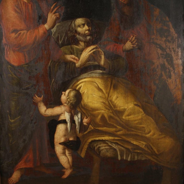 19th Century Oil on Panel Italian Antique Religious Painting Death of ...