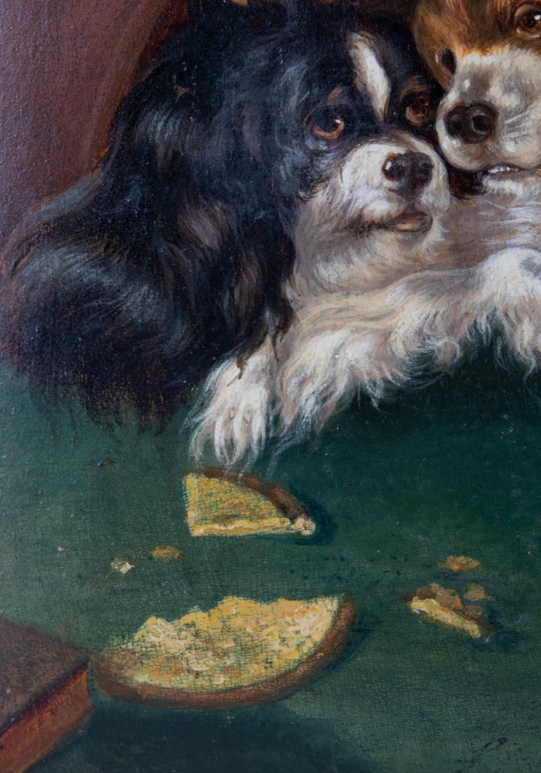 19th Century Oil Painting Cavalier King Charles Spaniel Dogs and a Cat ...