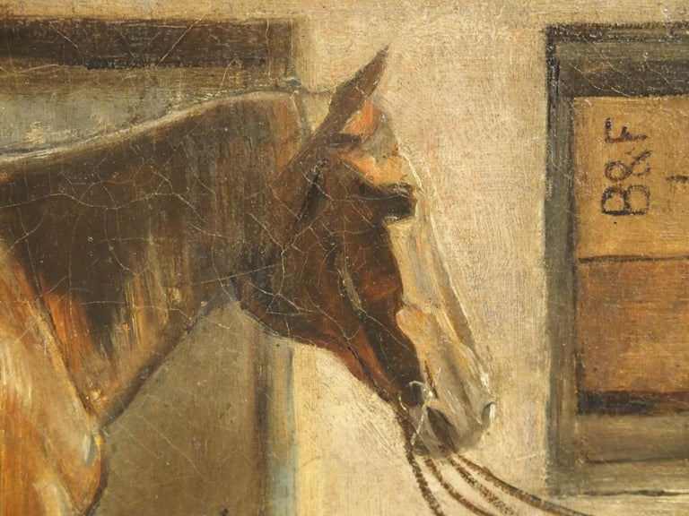 19th Century Oil Painting of Horses near the Stables at 1stDibs