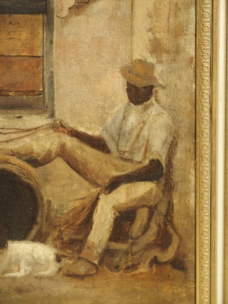 19th Century Oil Painting of Horses near the Stables at 1stDibs