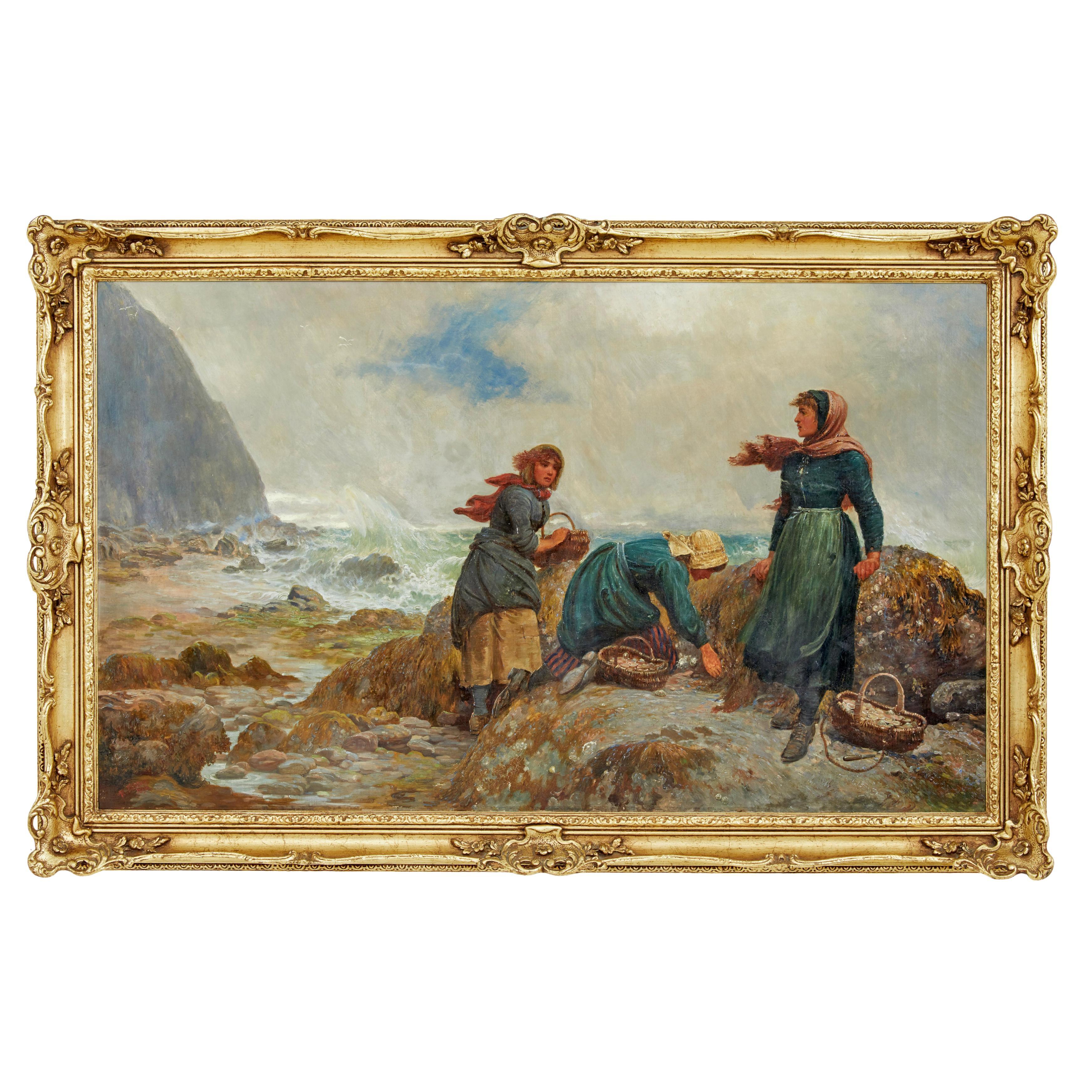 19th century oil painting of Yorkshire flither pickers by Robert Farren ...
