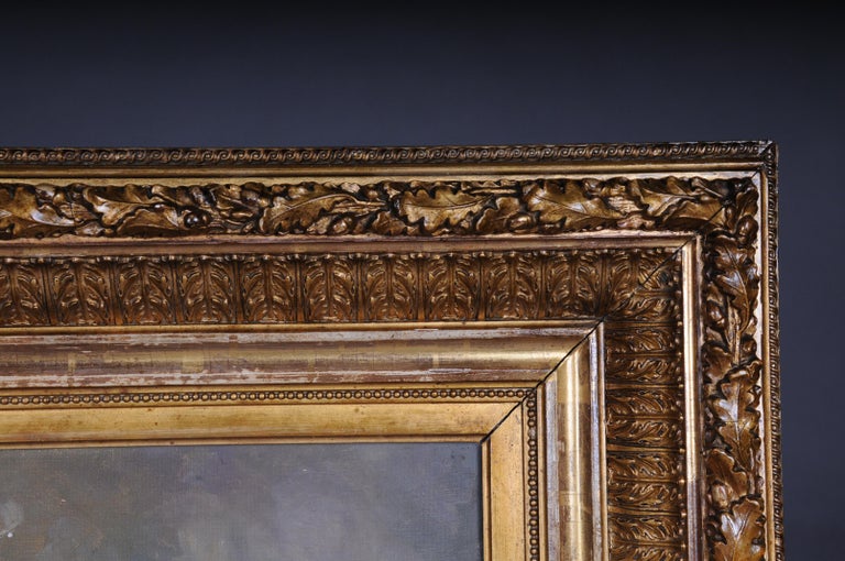 19th Century Oil Painting View from the Sea in a Big Gild Frame For ...