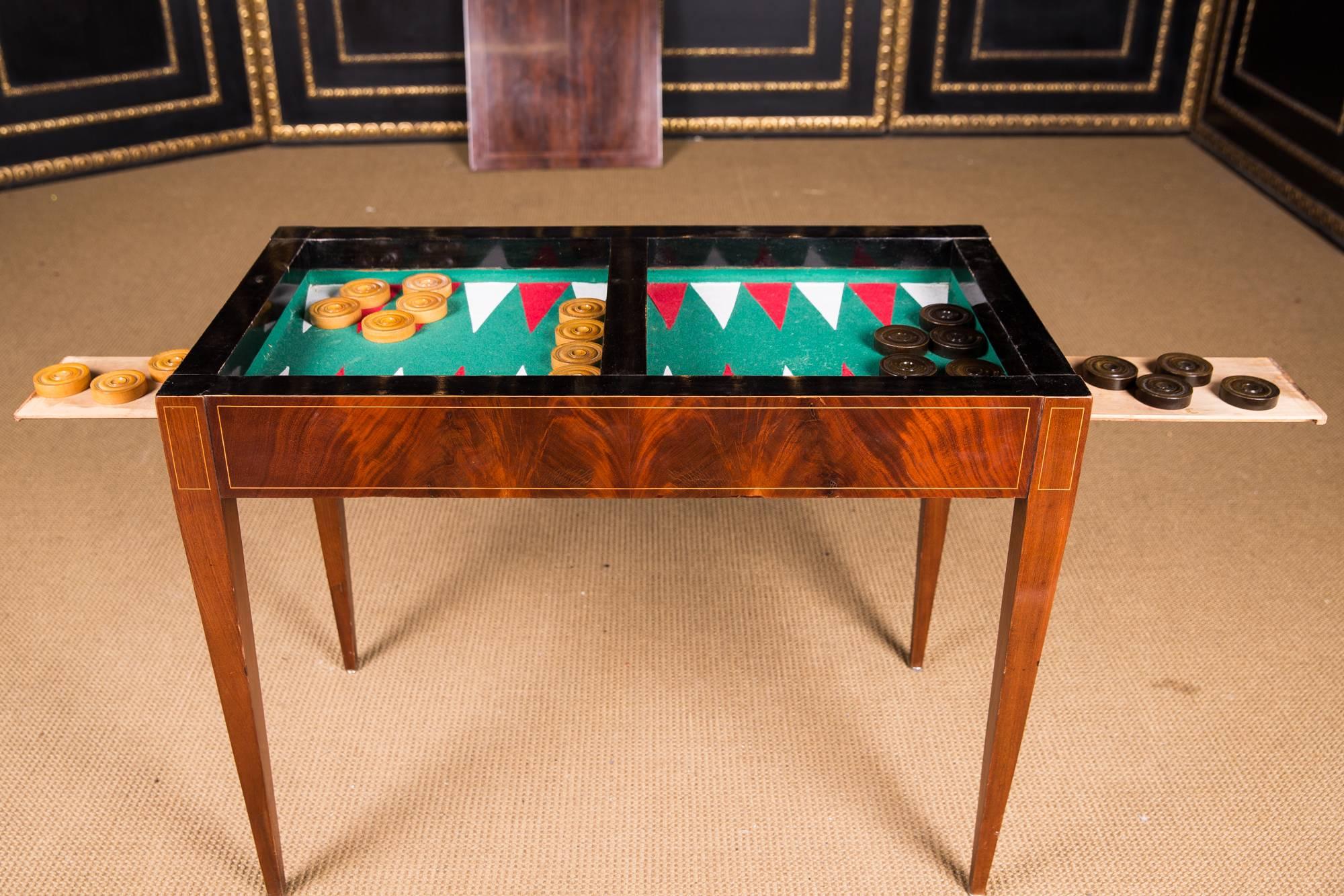 19th Century Old Biedermeier Backgammon Table with Mahogany Veneer Nice ...