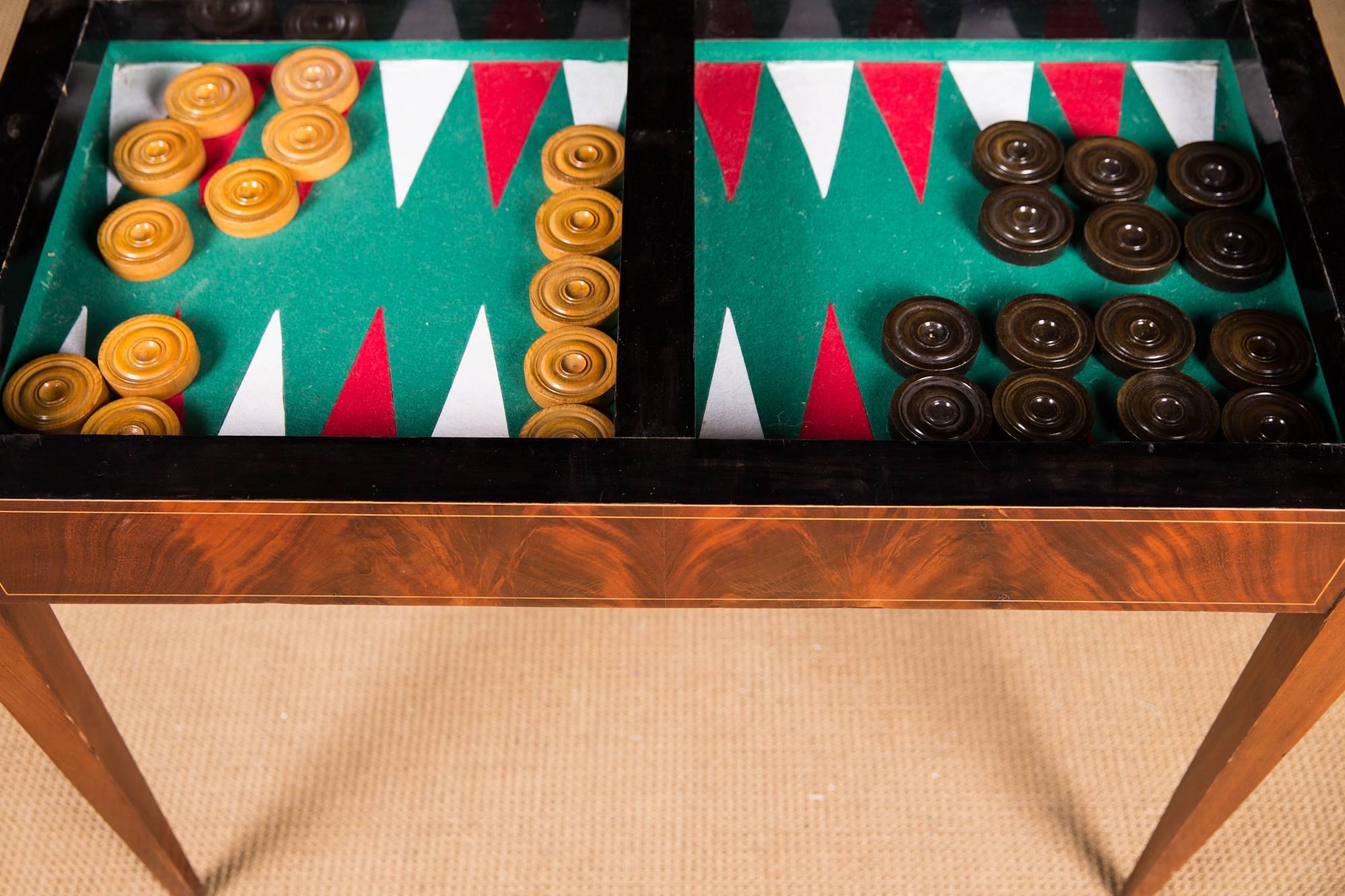 19th Century Old Biedermeier Backgammon Table with Mahogany Veneer Nice ...