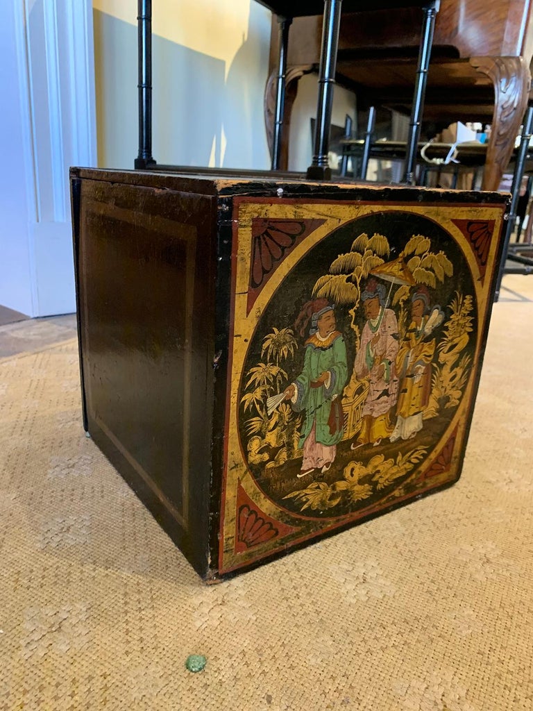 19th Century Oriental Painted Square Tea Box at 1stDibs