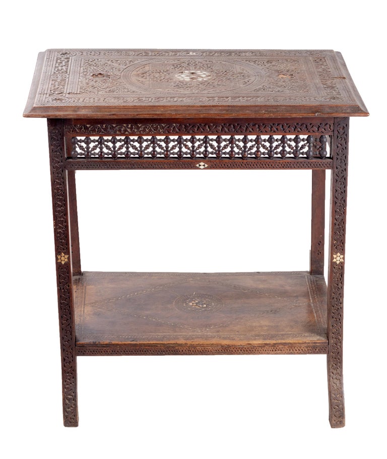 19th Century Oriental Style Hand Carved Table with Mother of Pearl ...