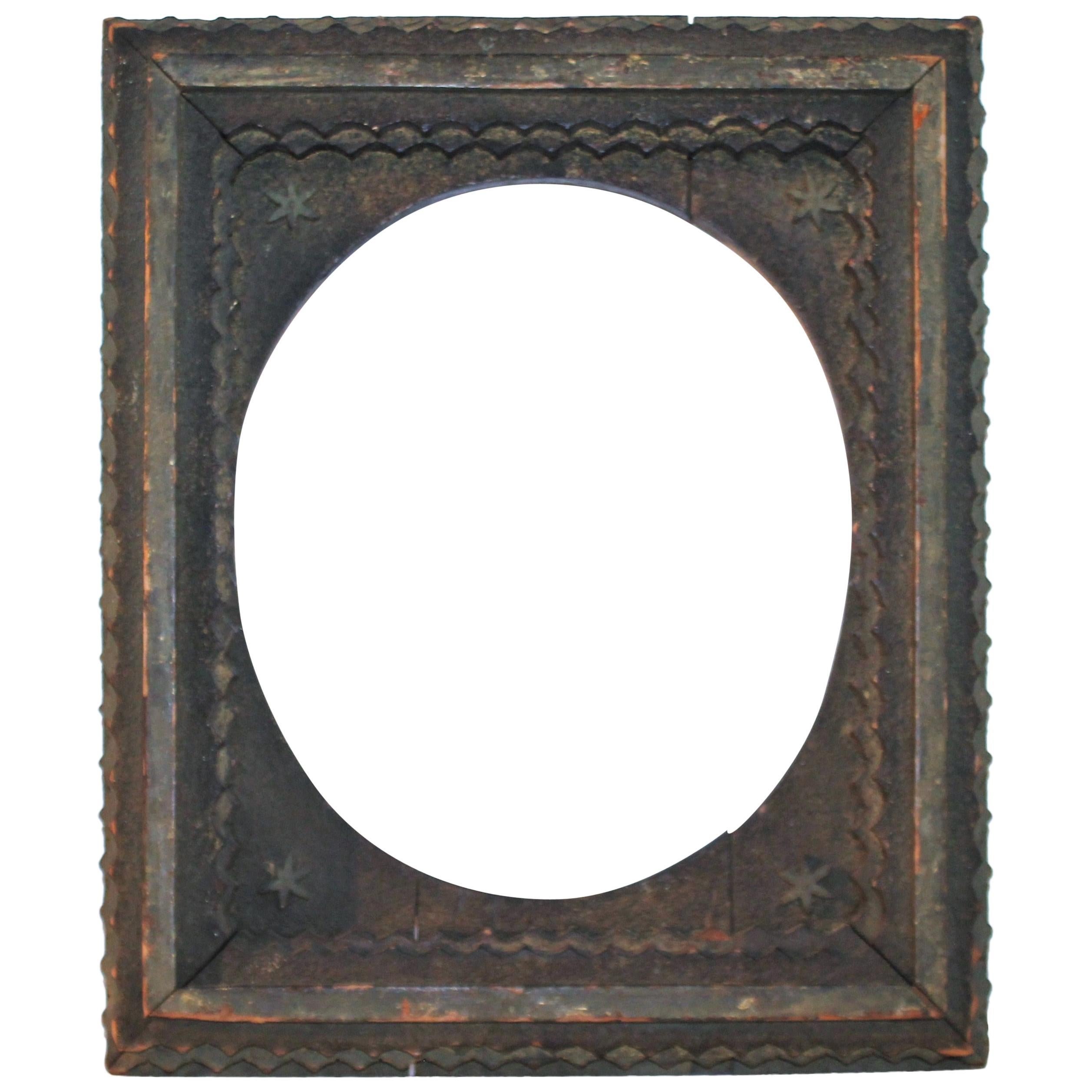 Early 1900s Handcrafted Wooden Tramp Art Picture Frame at 1stDibs