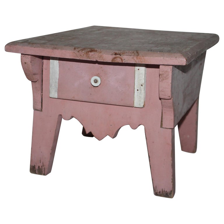 19th Century Original Rose Painted Stool with Drawer at 1stDibs