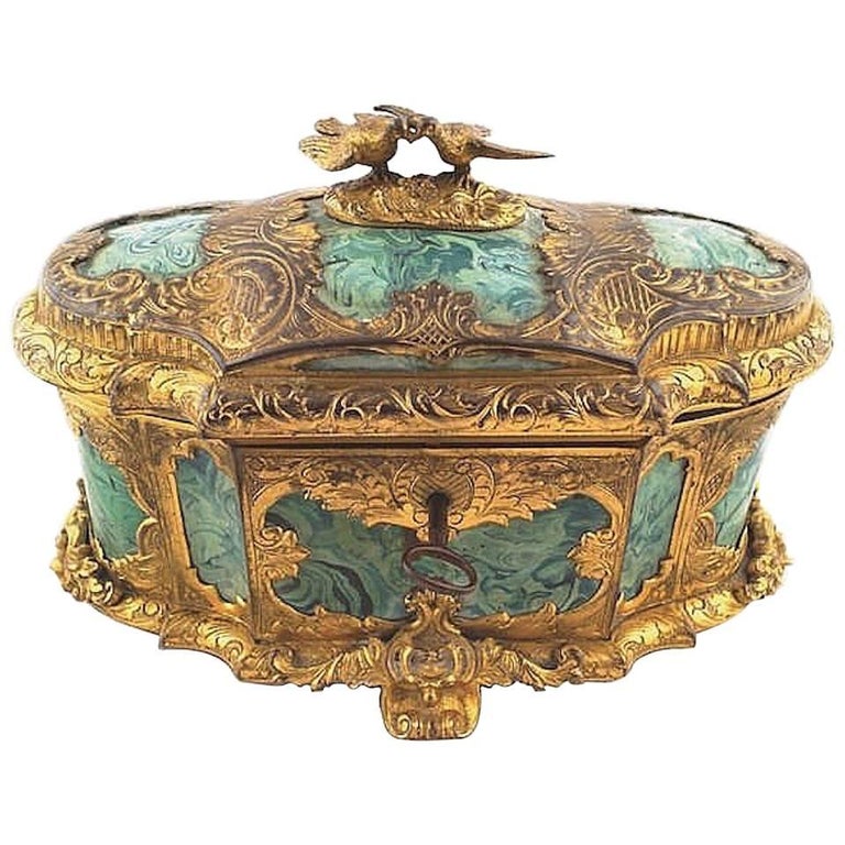 19th Century Ormolu-Mounted Faux Malachite Casket at 1stDibs