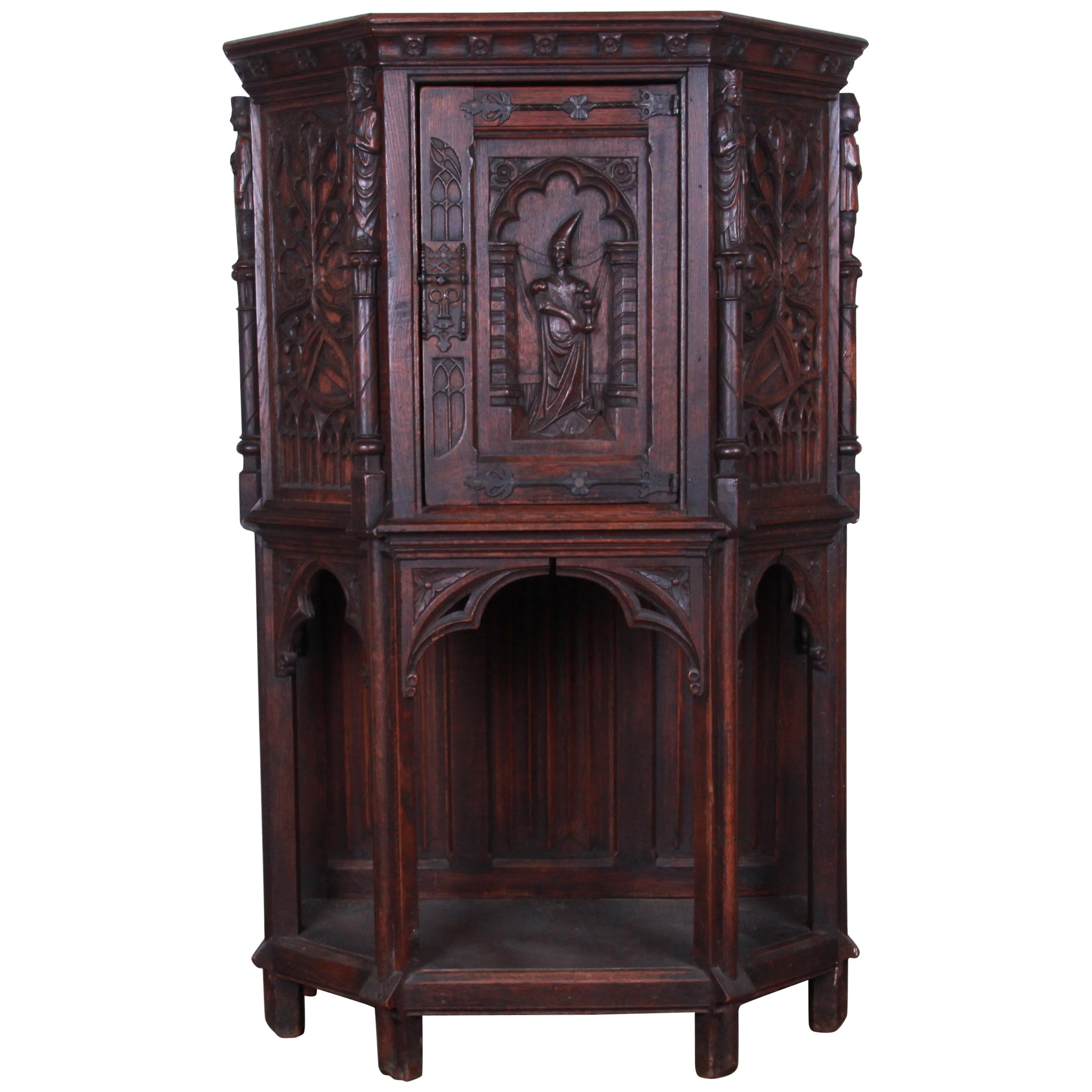 19th Century Ornate Carved Oak Belgian Gothic Bar Cabinet at 1stDibs