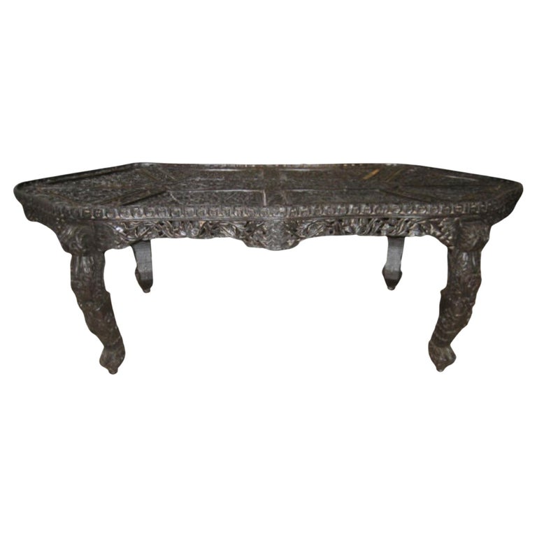 19th Century Ornately Carved Indian Table For Sale at 1stDibs