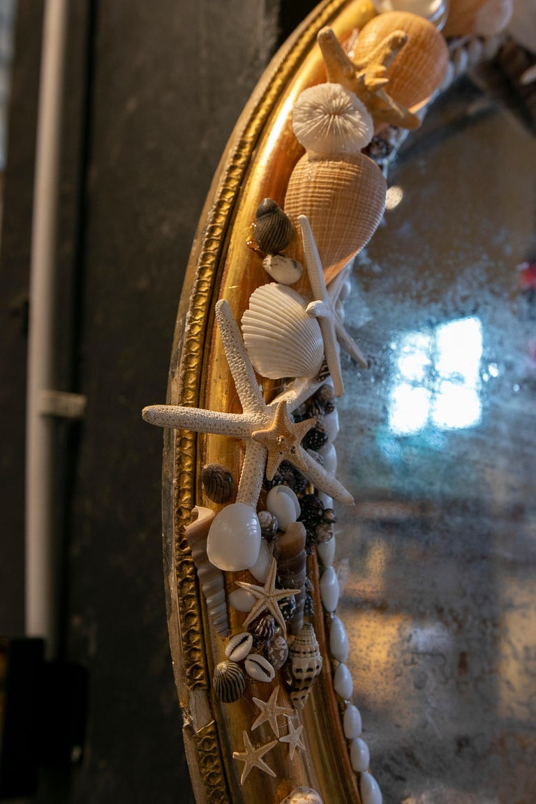 19th Century Oval Wall Mirror with Modern Shell Decoration For Sale at ...