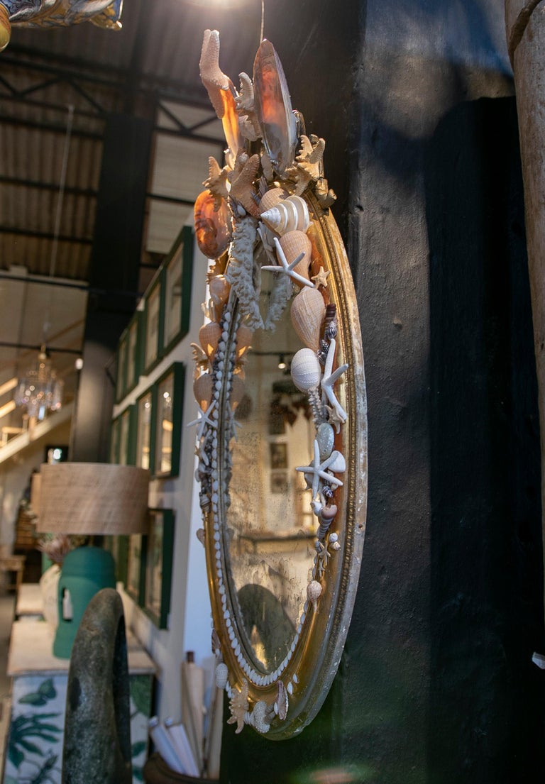 19th Century Oval Wall Mirror with Modern Shell Decoration For Sale at ...