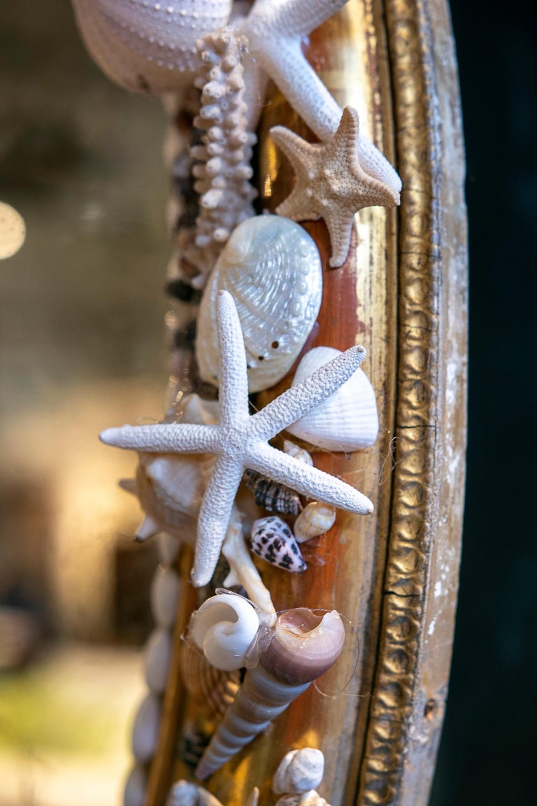 19th Century Oval Wall Mirror with Modern Shell Decoration For Sale at ...