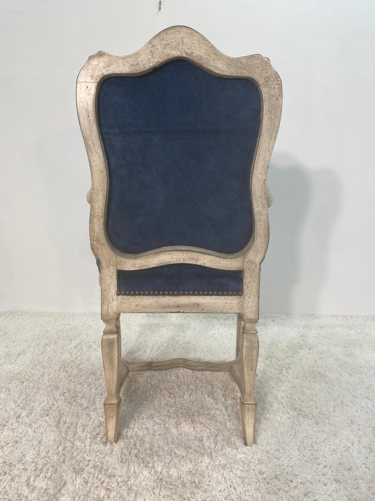 19th Century Painted Dutch Arm Chair in Blue Suede For Sale at 1stDibs