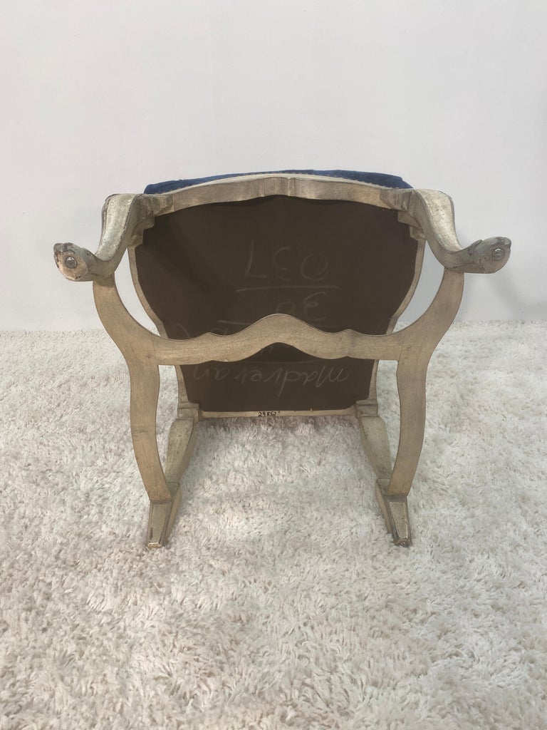 19th Century Painted Dutch Arm Chair in Blue Suede For Sale at 1stDibs