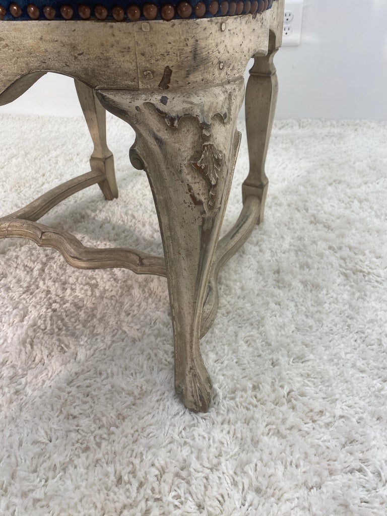 19th Century Painted Dutch Arm Chair in Blue Suede For Sale at 1stDibs